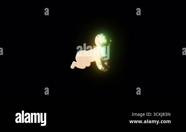Animation of a crawling baby appearing and dissolving into pixels ...