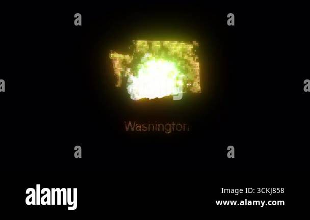 Washington state map dynamically transforming, glowing with illuminated ...