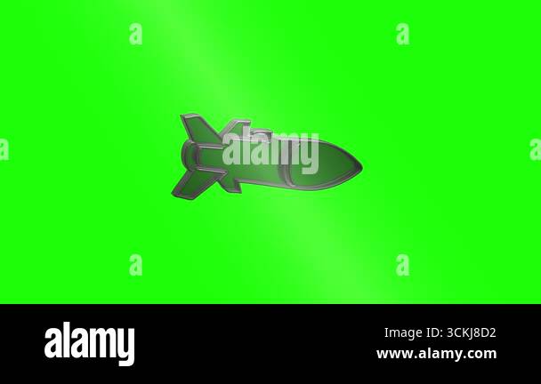 Metallic missile icon spinning smoothly, revealing sleek design against vibrant green screen ...
