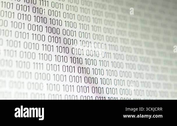 Binary code on a light background scrolling upwards. A close-up of ...