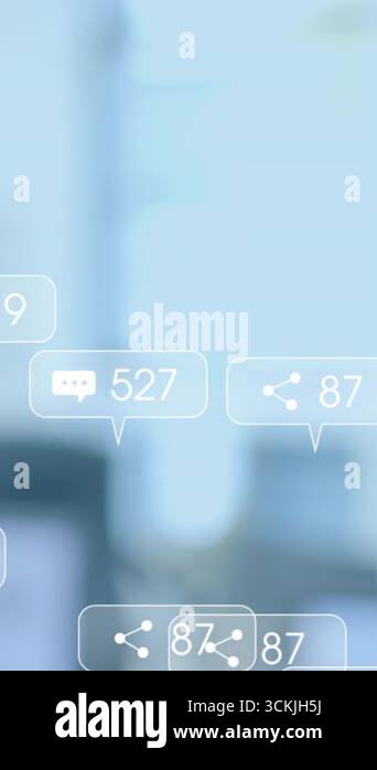 Social media notifications processing over happy casual businessman in office. Casual business ...