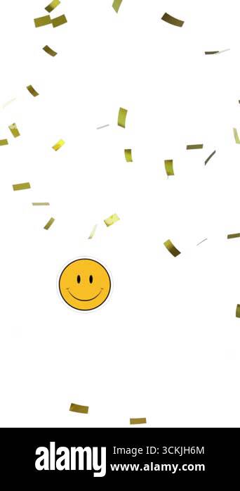 Animation of gold falling over smiling emojis on white background ...