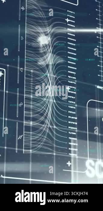 Animation of data processing and shapes on blue background. Global ...