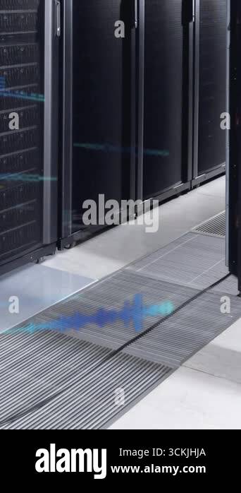 Animation of data processing over computer servers. Global business, finances, computing and ...