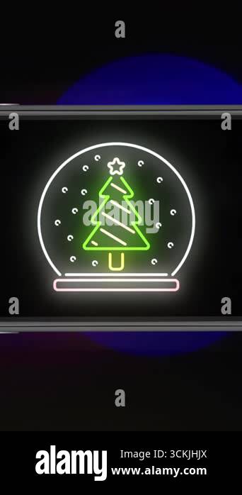 Animation of christmas tree on smartphone over light spots. christmas ...