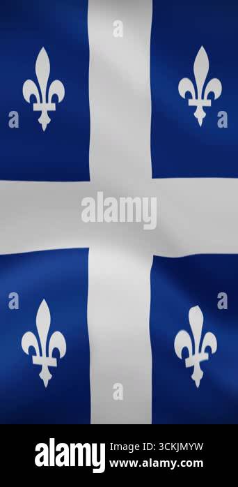 Quebec Waving Flag in Vertical Orientation. Realistic Flag Animation ...