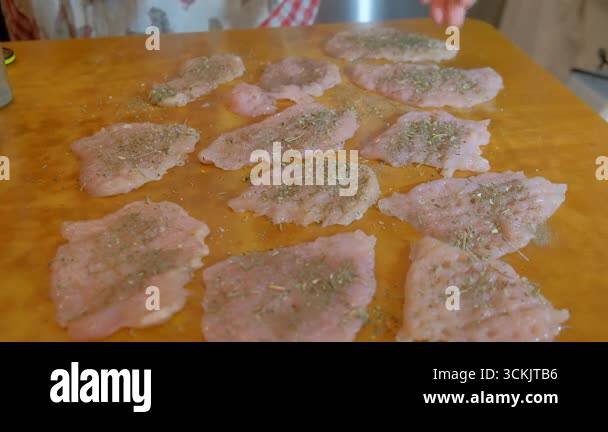 the process of cooking meat. cooking in home kitchen. cooking meat with ...