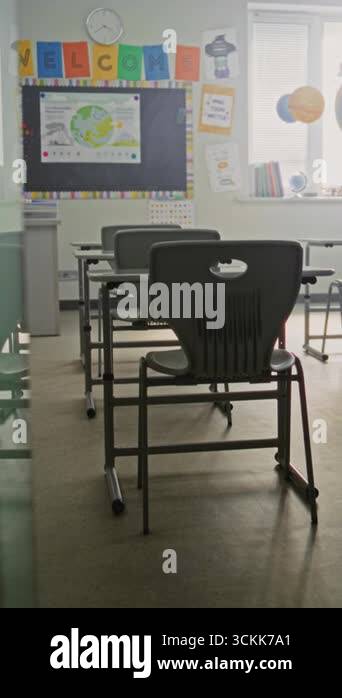 Interior of Modern Elementary School Classroom with Desks for Students ...