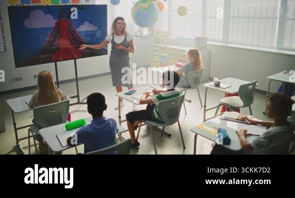 Geology Class: Female Teacher Teaching Primary School Children Using ...