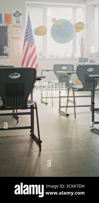 American Primary School: Interior of Empty Classroom with Desks for ...
