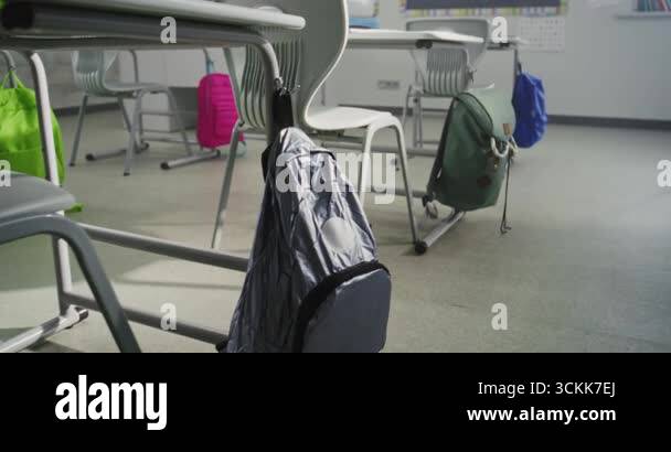 Interior of Empty Elementary School Classroom with Desks, School ...