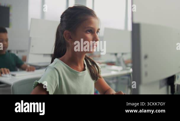 Smart Young Girl Using Computer, Doing Creative 3D Design Project ...