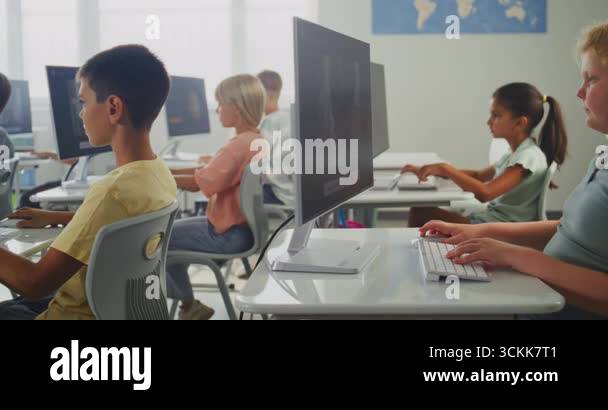 Primary School Students Creating Pictures on Computers Using AI Image ...