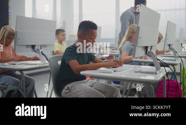 Elementary School Children Using Computers, Doing Creative 3D Design ...