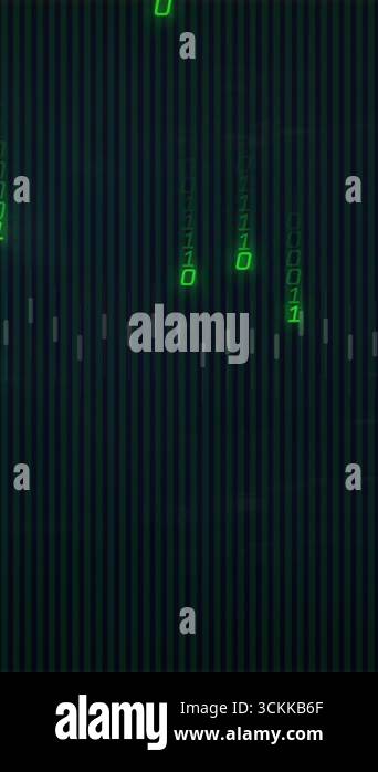 Falling green binary code creating digital rain animation over dark ...