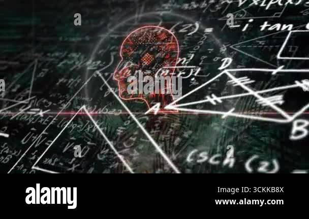 Red Line Sweeping Grid Initiating Neon Red Head Revealing Pulsing Data Nodes For Digital Insight