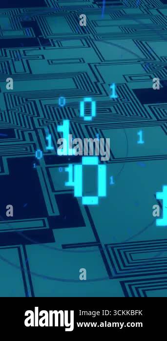 Animation of digital data processing and binary coding over computer ...
