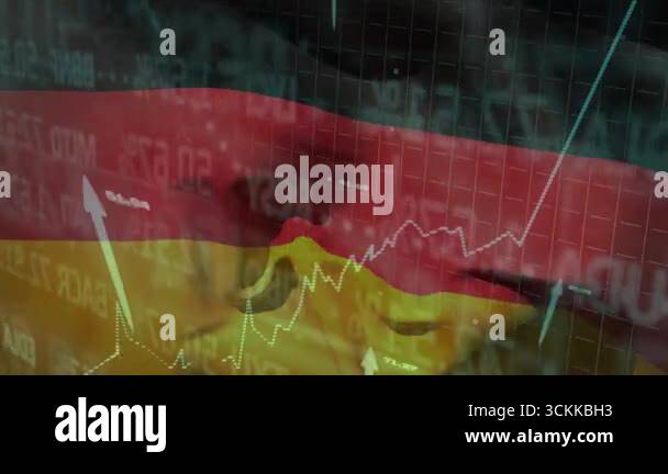 German flag waving as chart line rising causing arrows on grid with ...