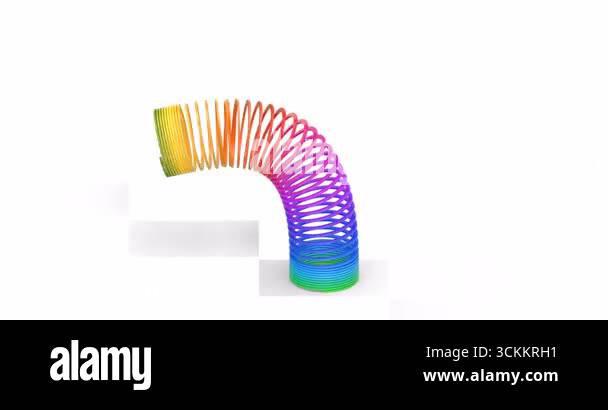 Animated slinky rainbow spring toy going down the stairs - 3D animation ...