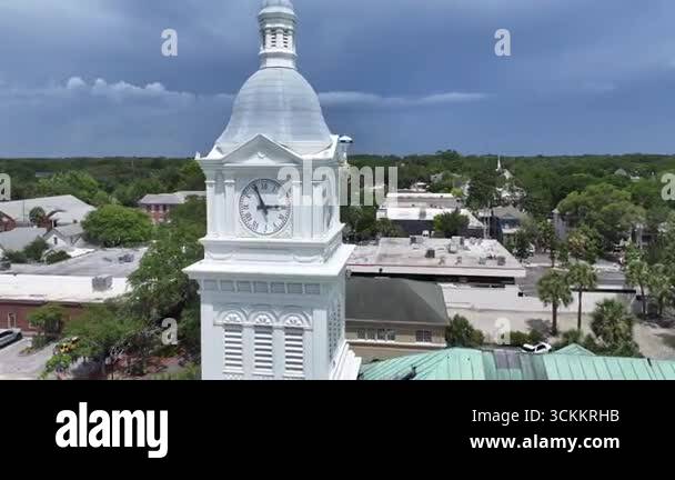 Amelia Island Nassau Florida Aerial Clock Tower Center 24 5k Stock ...