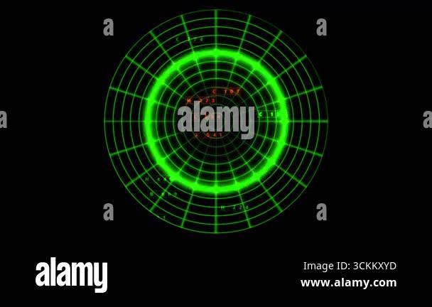 Green radar screen with scanning beam and circular grid. 4K animation ...