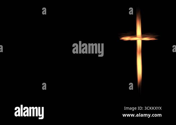 Realistic christian cross made by fire animation on black background ...