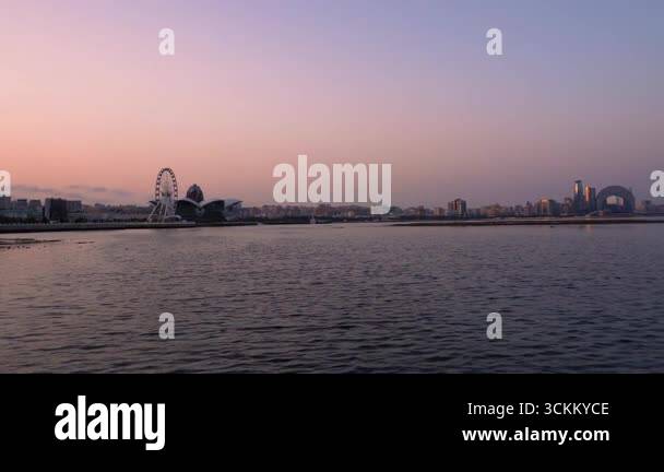 Sunset time scene in urban city. Baku, Azerbaijan Stock Video Footage ...