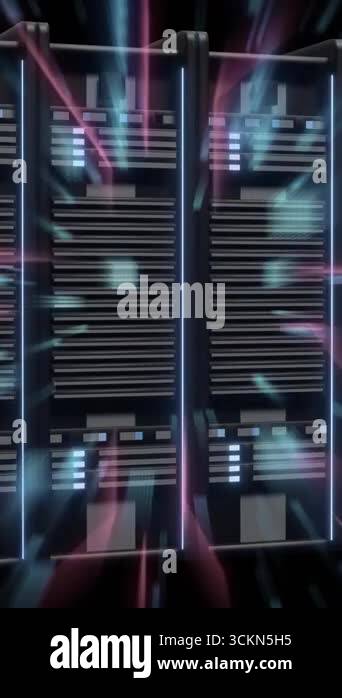 Animation of digital data processing and circuit board over computer ...