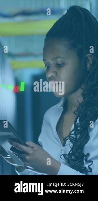 Animation of data processing against african american female engineer ...