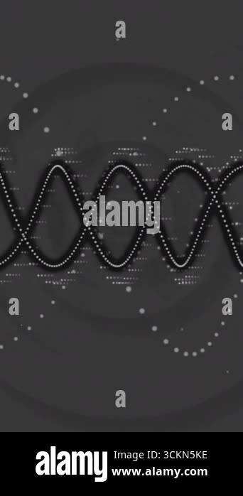Waveform and particle motion animation over dark background. Abstract ...