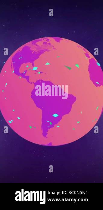 Geometric shapes and planet in space animation with neon colors ...