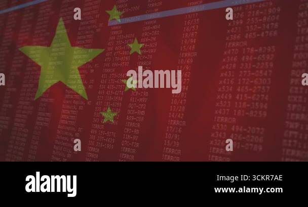 Chinese flag rippling starting red code fading scanning bars gliding ...