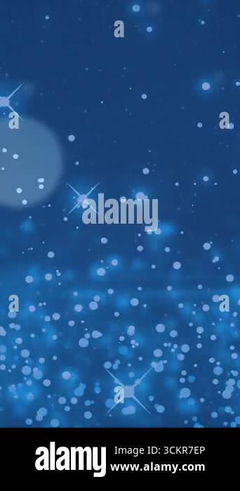 Animation of snow falling over christmas trees and stars in winter ...