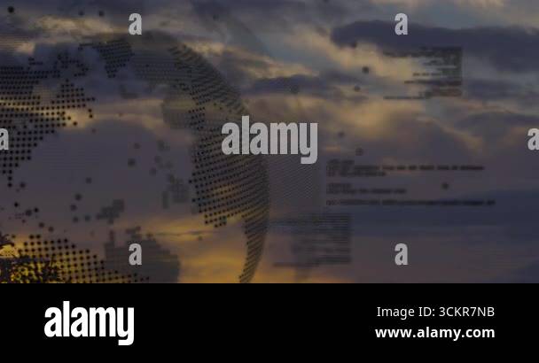 On animation start digital globe rotating while data overlays fading ...