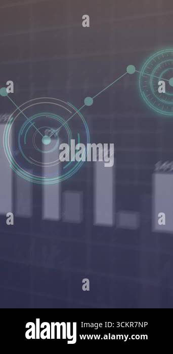 Animation of multiple graphs with changing numbers over loading circles on abstract background ...