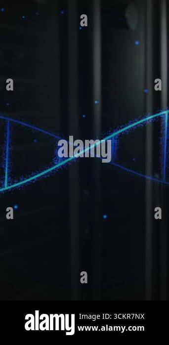 Animating DNA strand and binary coding over server racks in data center ...
