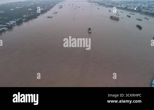 This captivating 4K aerial view showcases a peaceful river island near ...