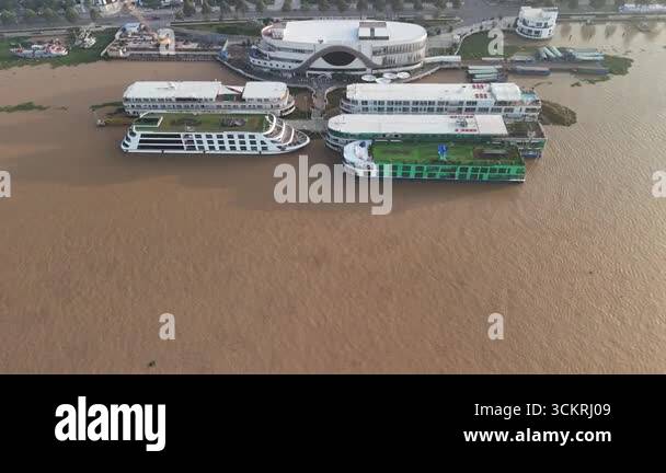 4K aerial view of My Tho Marina in the heart of the Mekong Delta ...