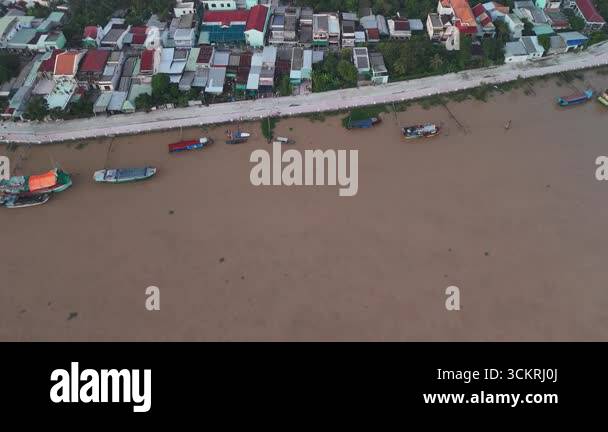 This captivating 4K aerial view showcases a peaceful river island near ...