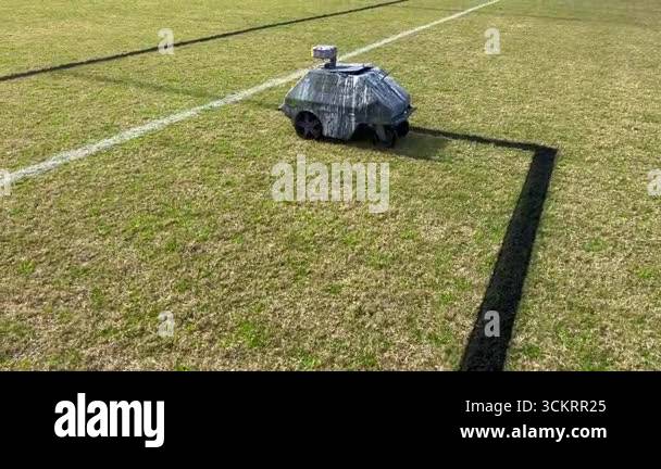 PORT MACQUAIRE, NSW - AUG 15 2025:Line marking robot mark lines in ...