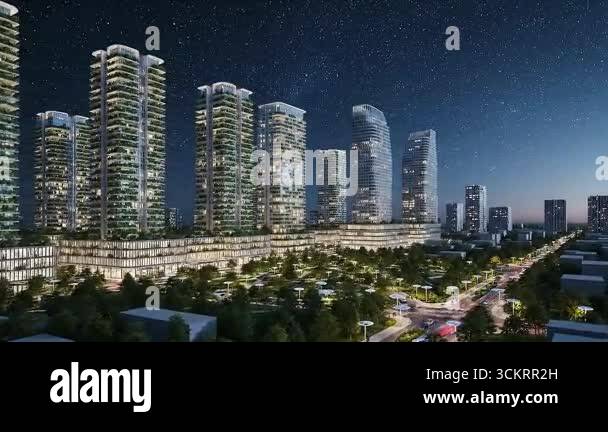 Futuristic green city with sustainable architecture and innovative ...