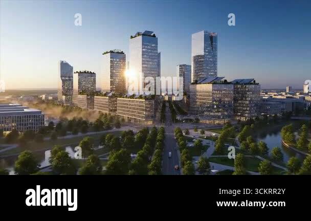 Futuristic green city with sustainable architecture and innovative ...