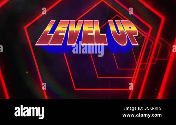 Starting starfield pulsing pentagon tunnel while LEVEL UP text shifting gradient showing ...