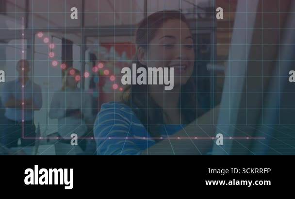 Presenter picking green marker and plotting dotted trend line over ...