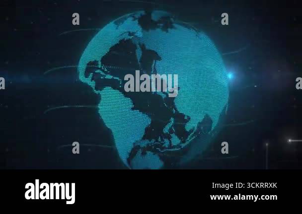 Starting animation showing turquoise dot-matrix globe rotating with ...