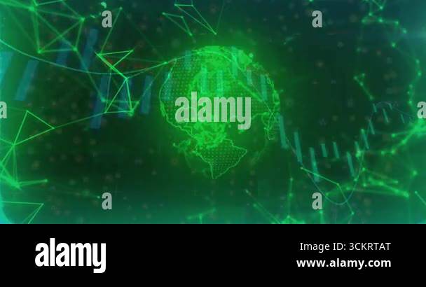 At start globe emerging and rotating, bars rising, line graph sweeping demonstrating live data ...