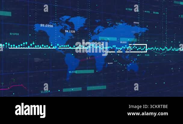 White progress bar reaching 100% initiating data dashboard showing 3D ...