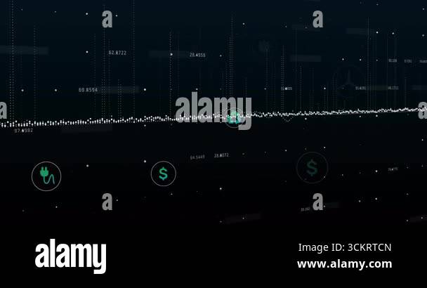 After pause dot trend line pulsing with floating icons rising and ...