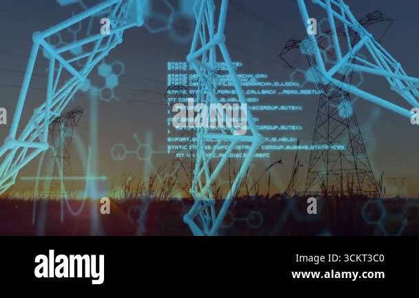 Triggered By Sunset Wireframe Lattice Emerging And Code Scrolling Depicting Smart Power