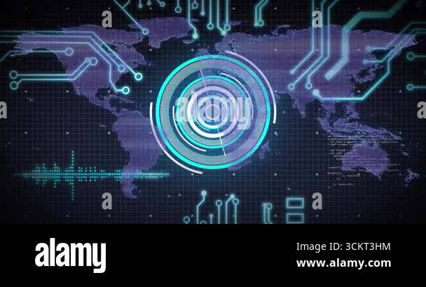 On opening ring interface animating traces and pulsing rings with waveform, appearing code ...